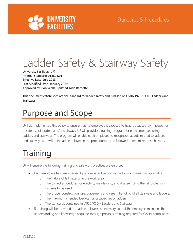Ladder & Stairway Safety Standard - University Facilities