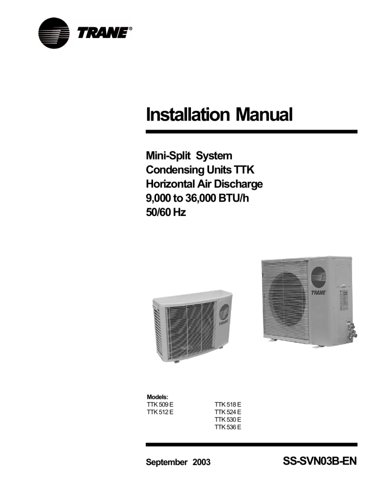 Trane TTK Mini-Split Installation Manual