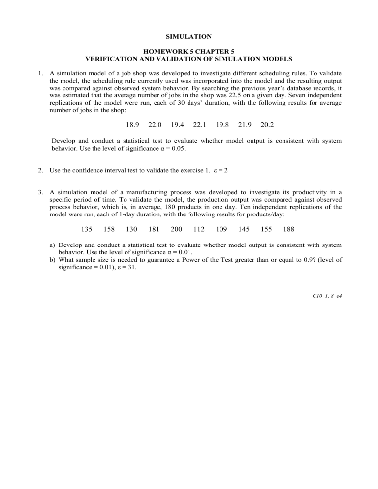 Simulation Model Validation Homework