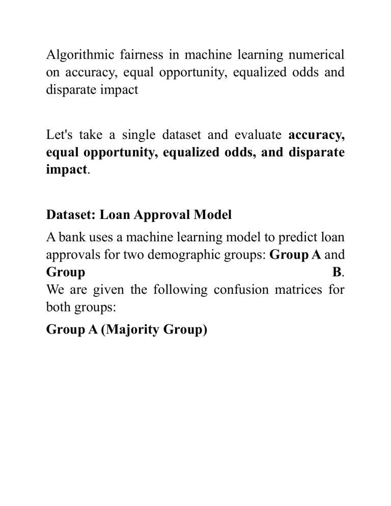 Algorithmic Fairness in ML: Accuracy & Equal Opportunity