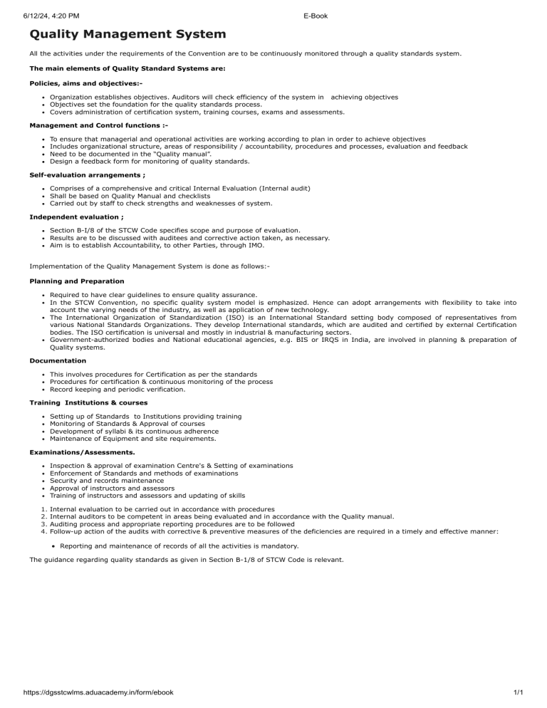 Quality Management System E-Book: STCW & ISO Standards