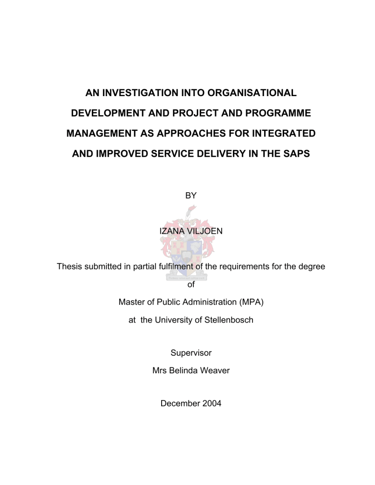 Organisational Development & Project Management for SAPS Service Delivery