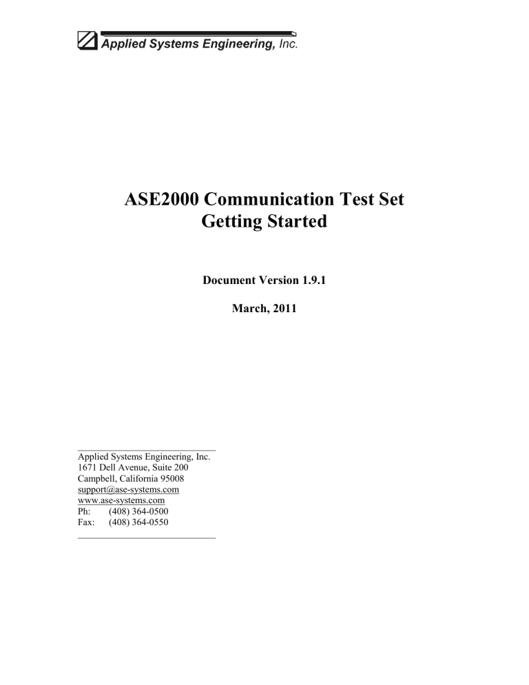 ASE2000 Communication Test Set: Getting Started Guide for SCADA