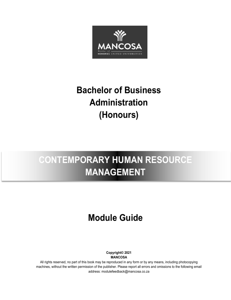 Contemporary Human Resource Management Module Guide - MANCOSA
