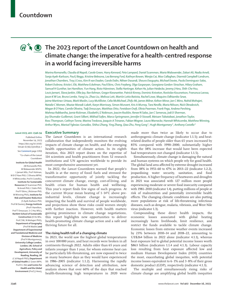 Lancet Countdown 2023 Report: Health & Climate Change Impacts