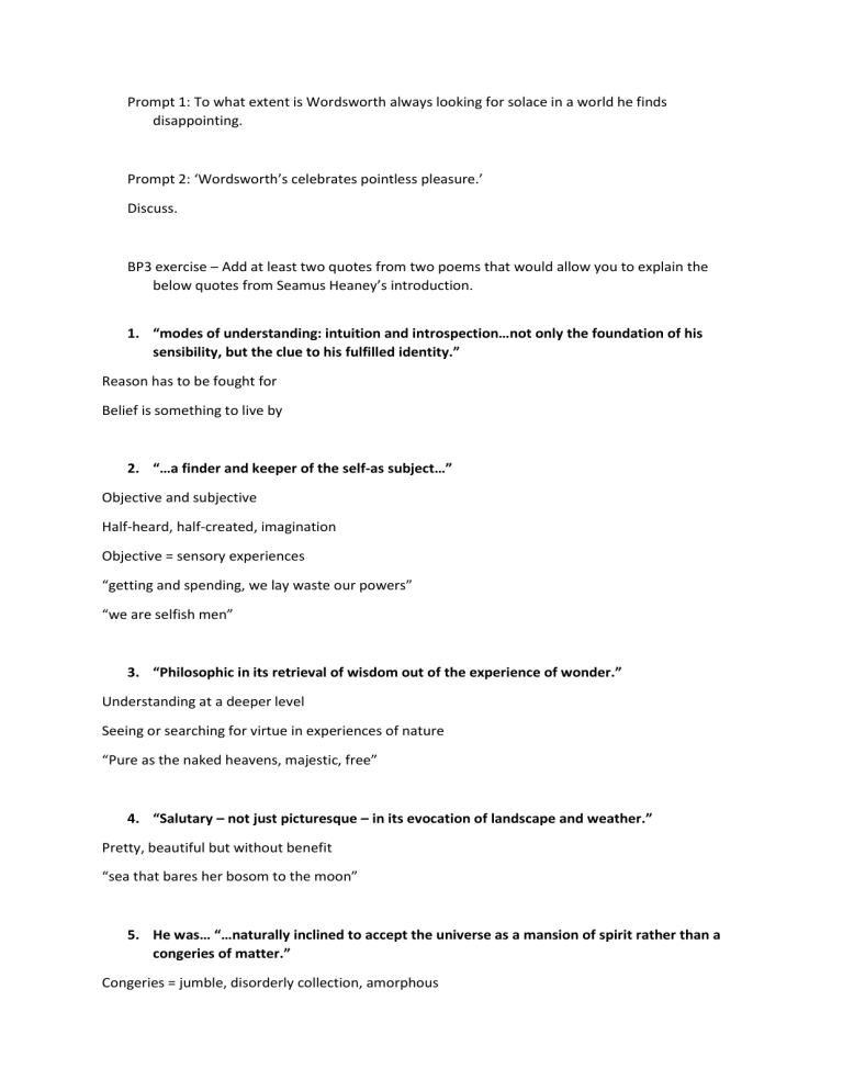 Wordsworth Poetry Analysis: Prompts & Exercises