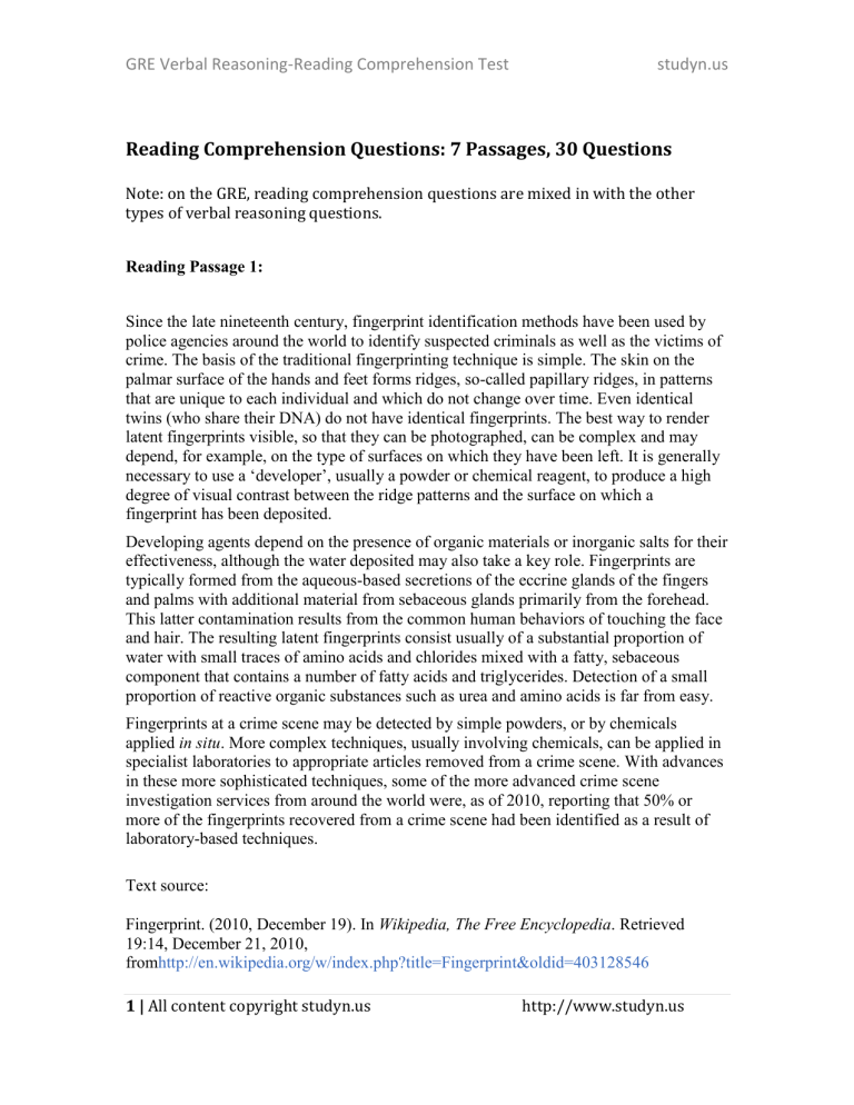 GRE Verbal Reasoning Reading Comprehension Test - studyn.us