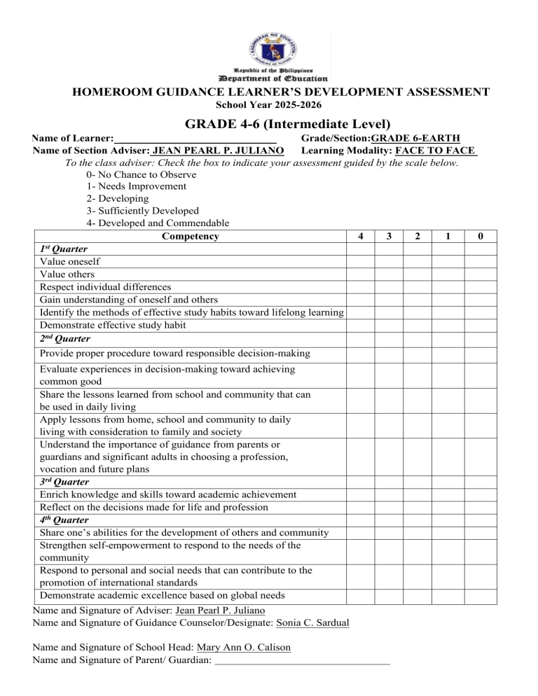 Learner's Development Assessment Grade 4-6