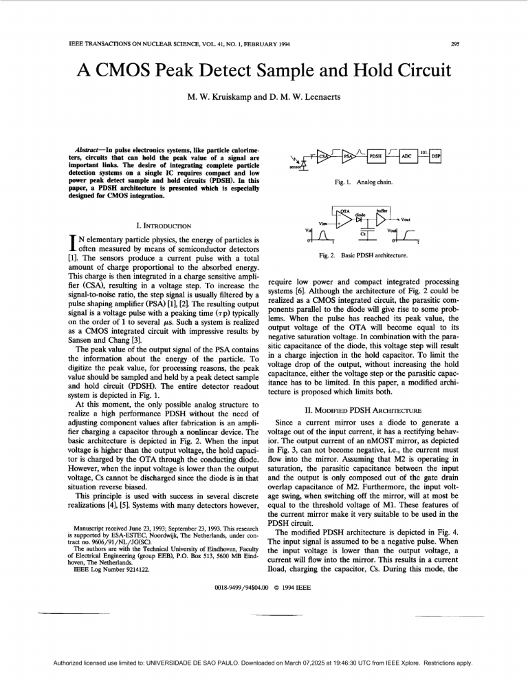 CMOS Peak Detect Sample and Hold Circuit - Integrated Design