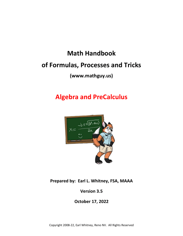Algebra & Precalculus Handbook: Formulas, Processes, Tricks