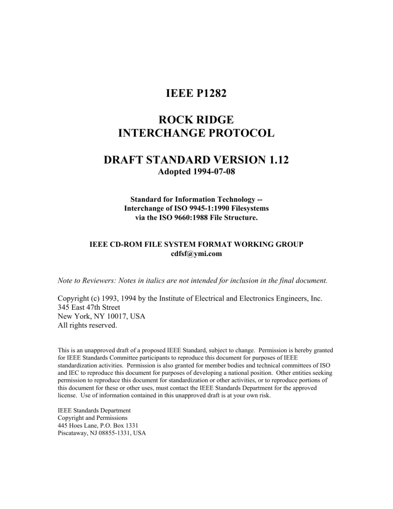 IEEE P1282 Rock Ridge Interchange Protocol: ISO 9660 Filesystem Standard