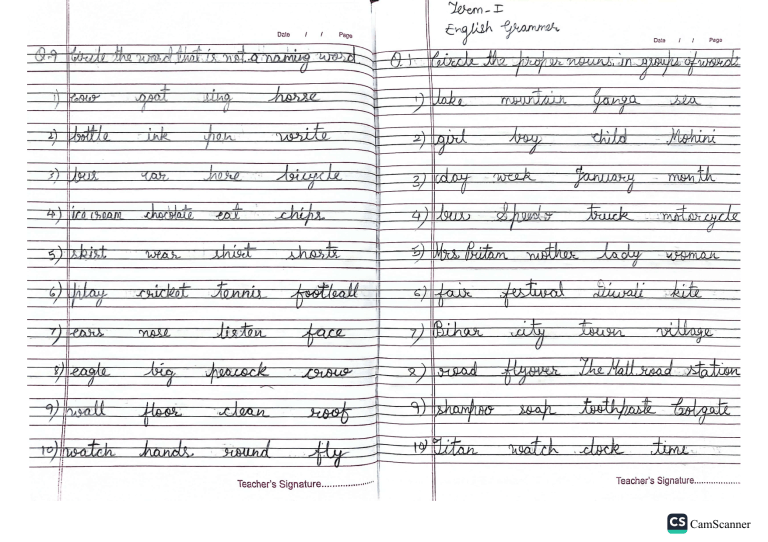 English Grammar Worksheet: Naming Words & Proper Nouns