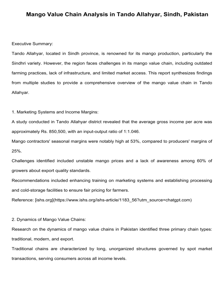 Mango Value Chain Analysis: Tando Allahyar, Sindh, Pakistan
