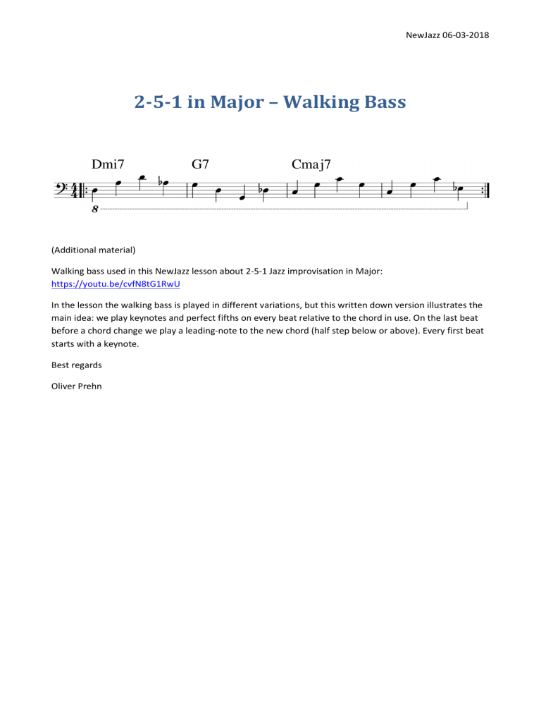Jazz Walking Bass: 2-5-1 Progression in Major - NewJazz Lesson