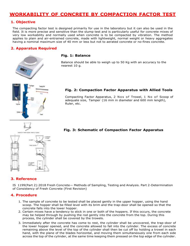 Concrete Workability: Compaction Factor Test Procedure