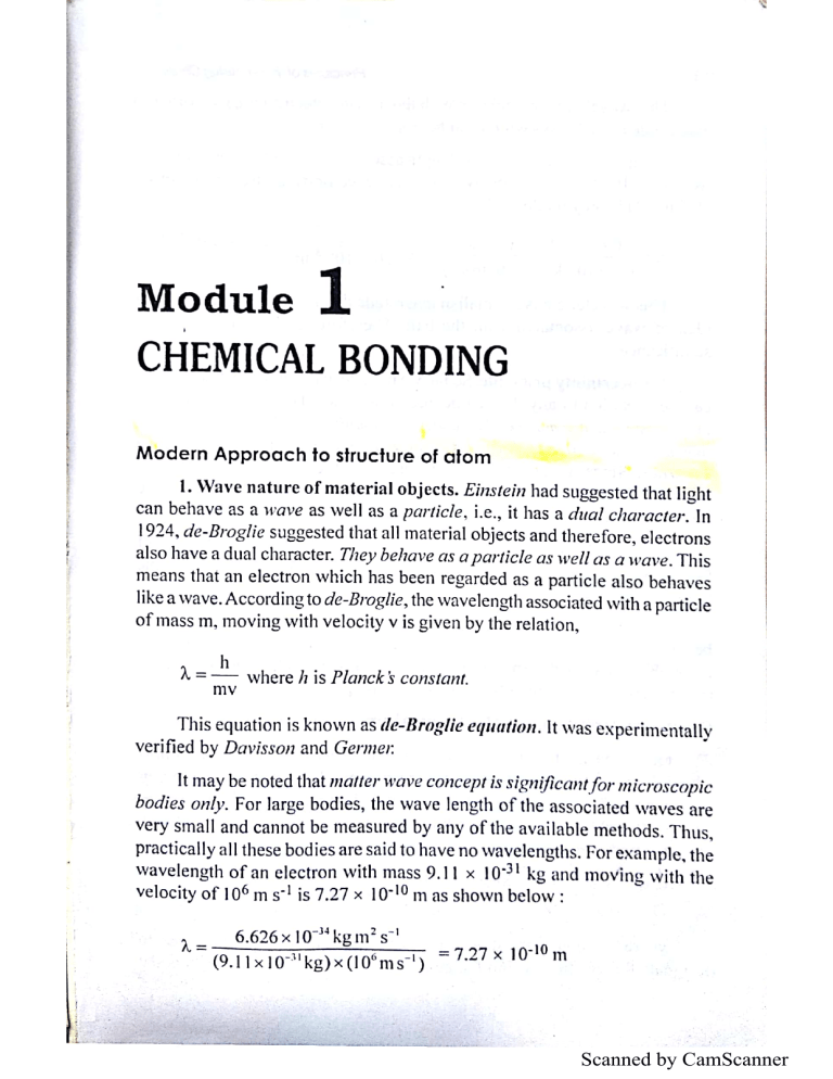 Chemical Bonding: Wave Nature of Matter & de-Broglie Equation