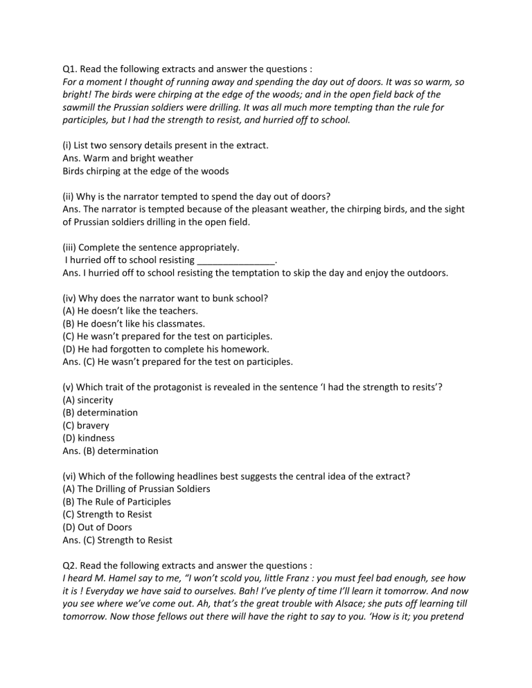 The Last Lesson & Indigo: English Literature Questions & Answers