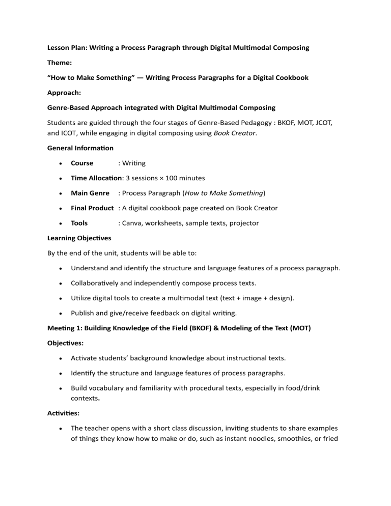 Writing Process Paragraphs: Digital Multimodal Composing Lesson Plan