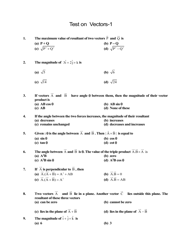 Vectors Test - Physics Problems and Solutions
