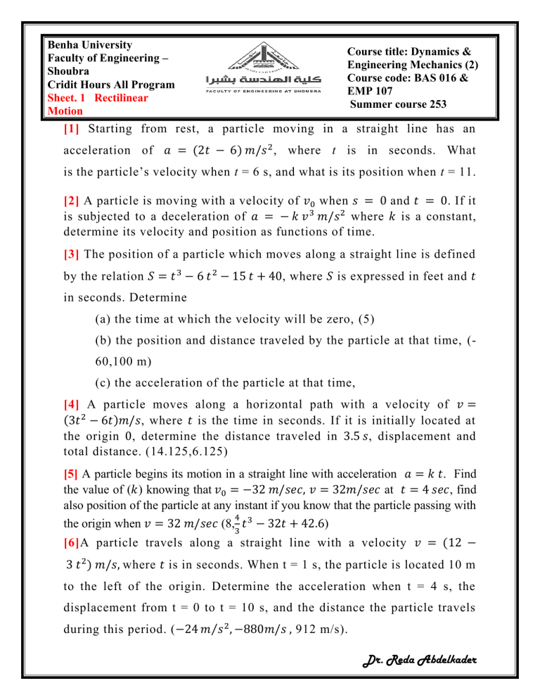 Rectilinear Motion Problems - Dynamics & Engineering Mechanics