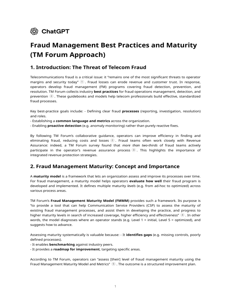 Fraud Management Best Practices & Maturity (TM Forum)