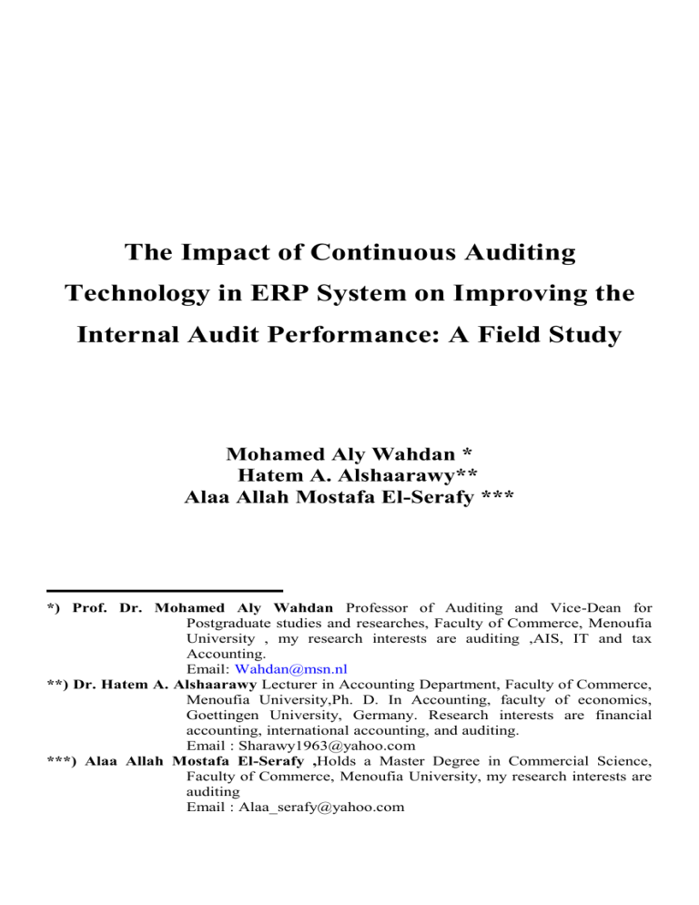 Continuous Auditing in ERP: Improving Internal Audit Performance (Field Study)
