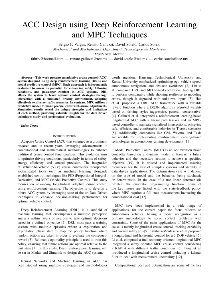 ACC Design: Deep Reinforcement Learning vs. MPC for Vehicle Control
