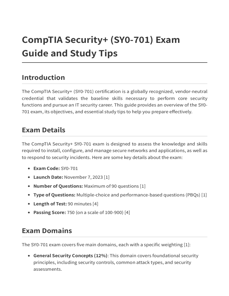 CompTIA Security+ SY0-701 Exam Guide & Study Tips