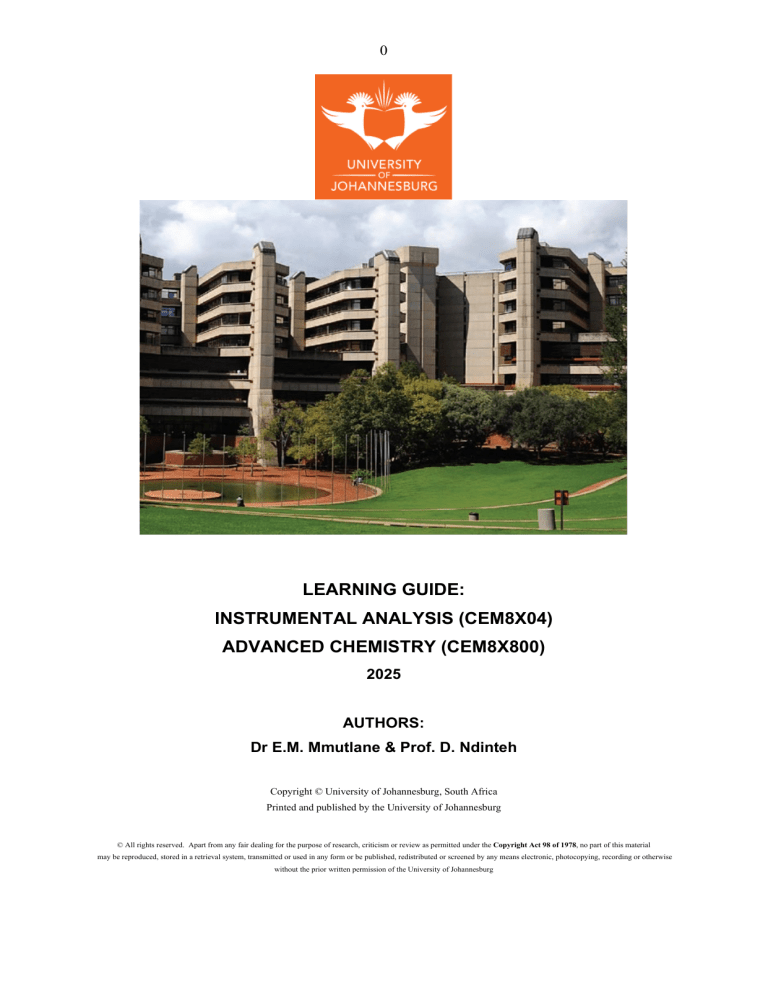 University of Johannesburg: Instrumental Analysis & Advanced Chemistry ...