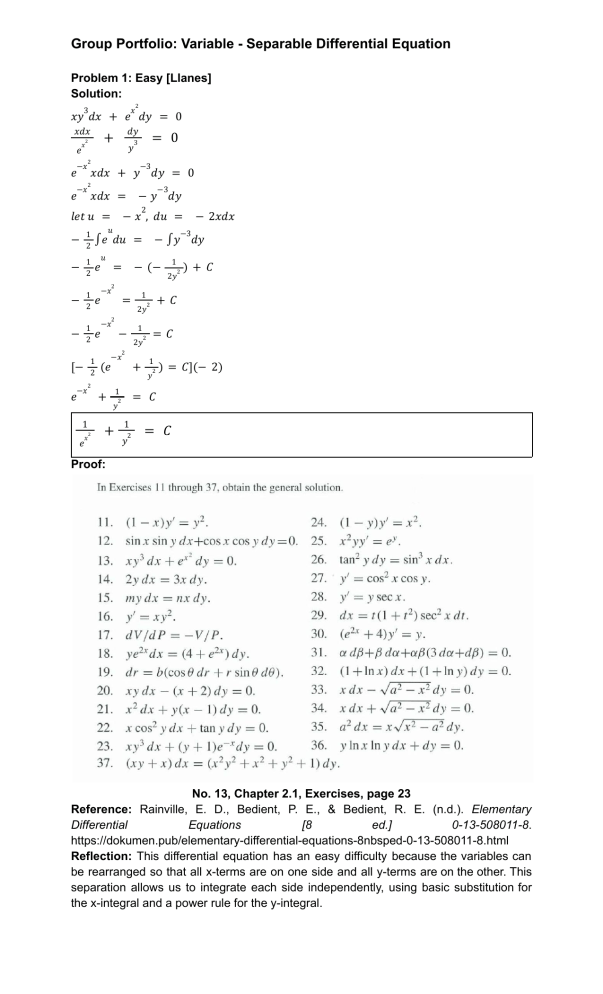 Variable Separable Differential Equations Portfolio