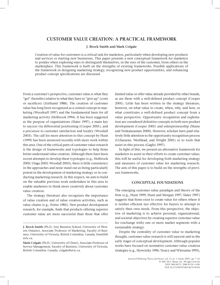 Customer Value Creation: A Practical Framework