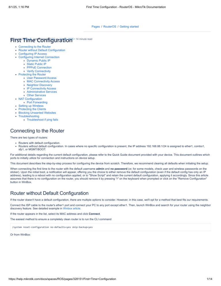 MikroTik RouterOS First Time Configuration Guide - Setup & Protect