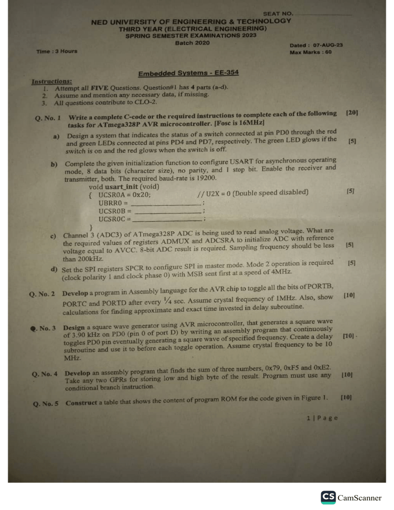 Embedded Systems Exam - AVR Microcontroller Programming
