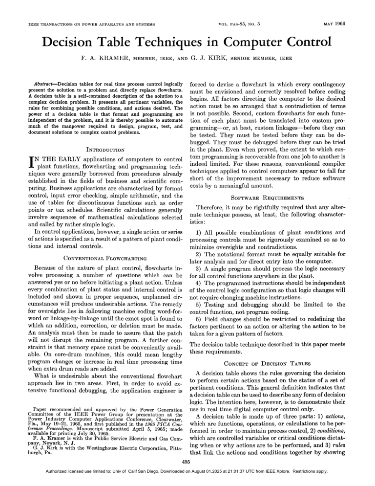 Decision Tables in Computer Control | IEEE Article