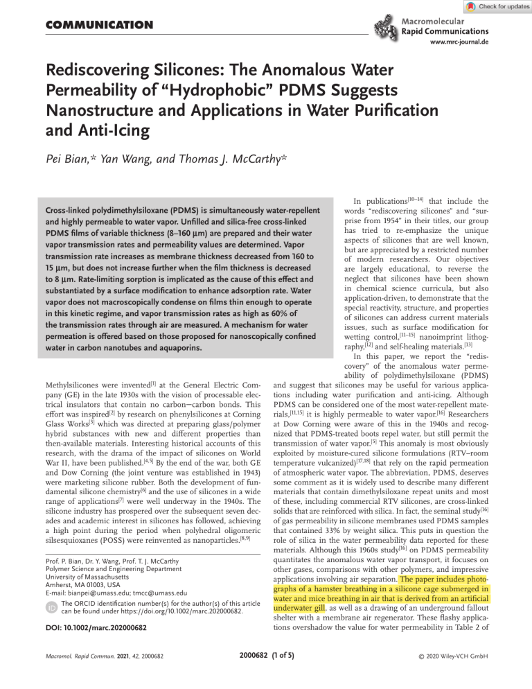 PDMS Water Permeability: Nanostructure & Applications