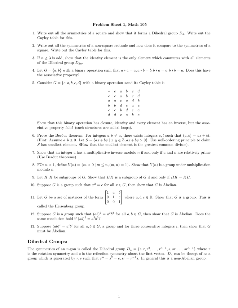 Math 105: Group Theory Problem Sheet