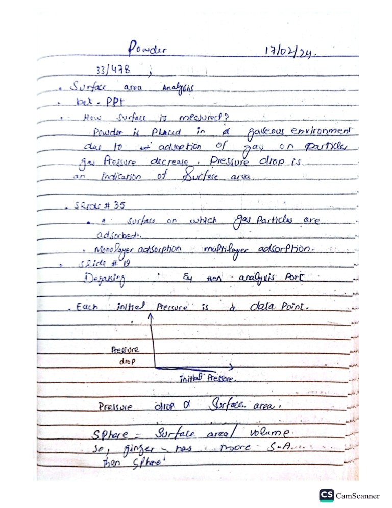 Powder Surface Area Analysis Notes
