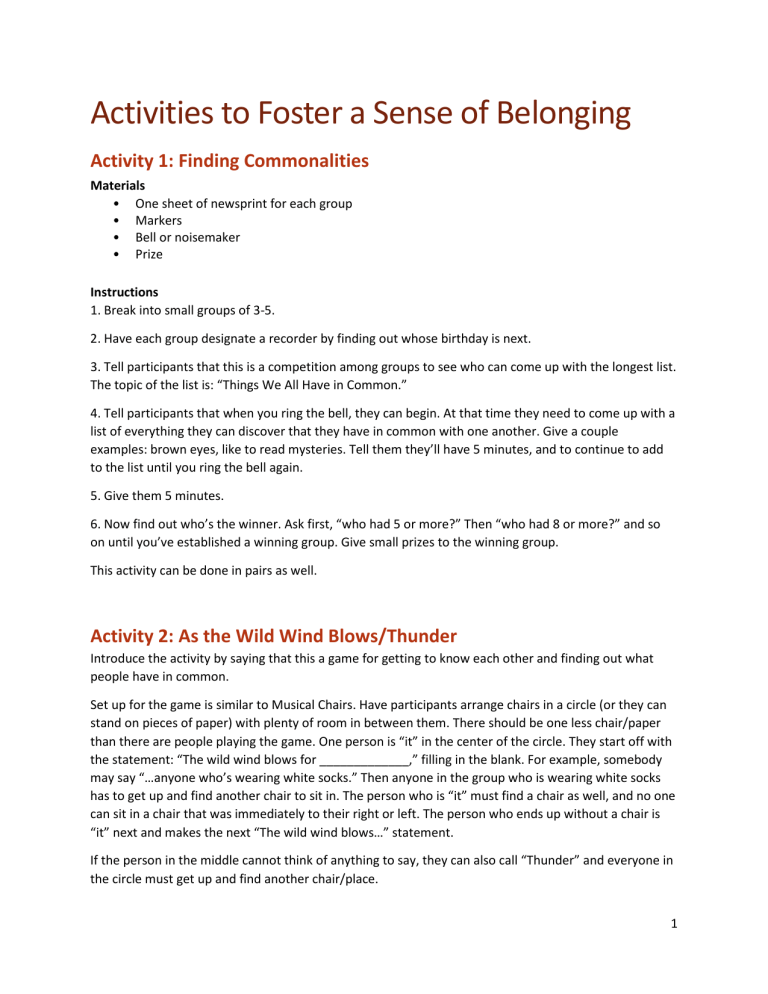 Activities to Foster Belonging: Group Icebreakers & Team Building Games