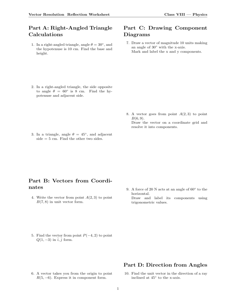 Vector Resolution & Reflection Worksheet - Physics