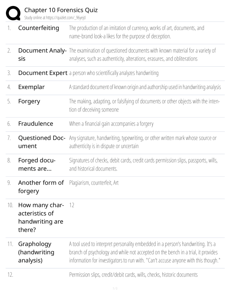 Forensics Quiz: Handwriting Analysis, Counterfeiting & Document Analysis