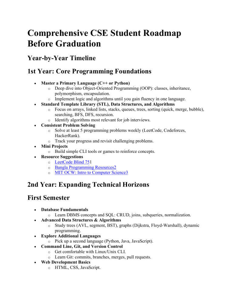 CSE Student Roadmap: Skills, Projects, & Career Prep