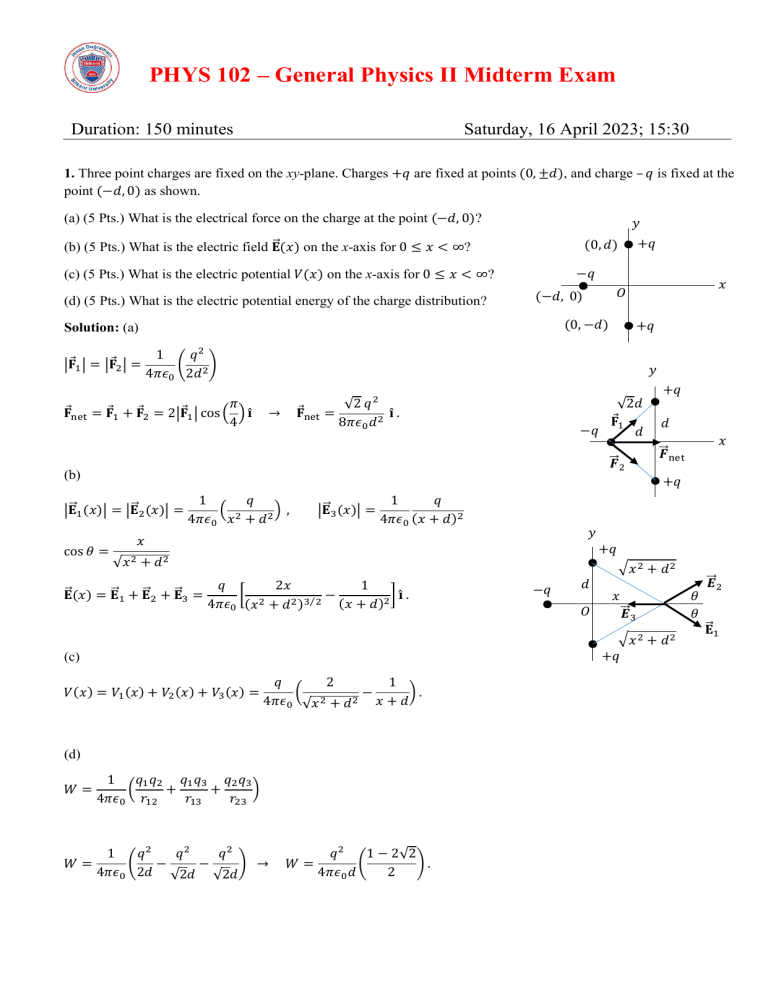 PHYS 102 General Physics II Midterm Exam with Solutions
