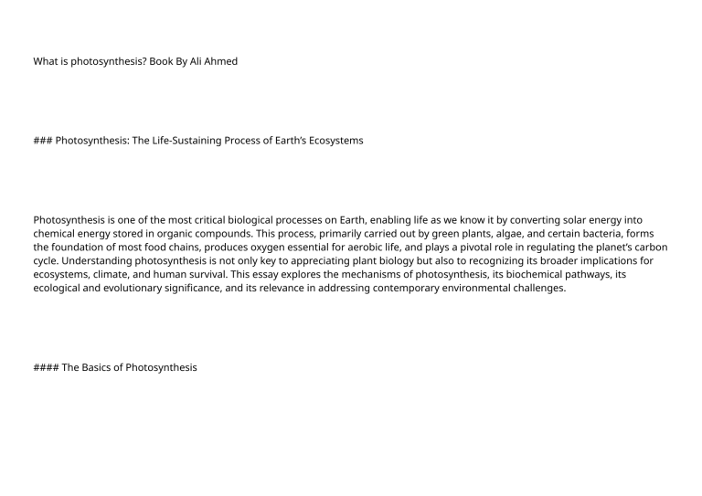Photosynthesis: Life-Sustaining Process, Mechanisms & Significance