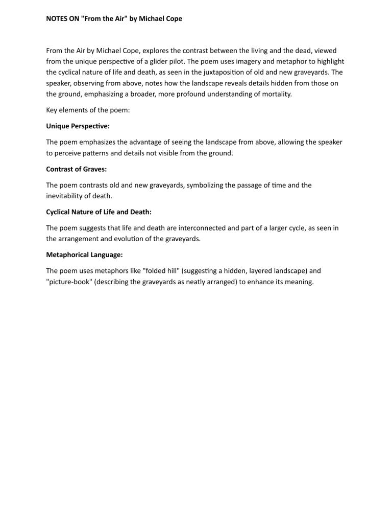 Poem Analysis: From the Air by Michael Cope & The Ride by Joyce Chigiya