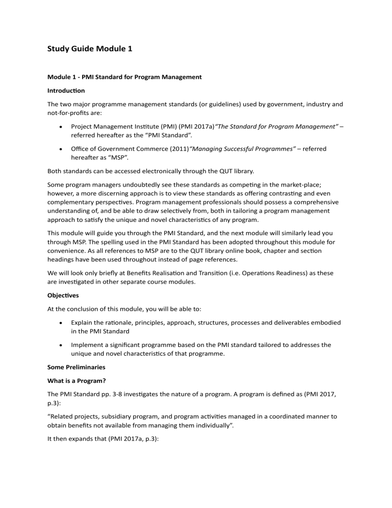 PMI Standard for Program Management: Study Guide Module 1