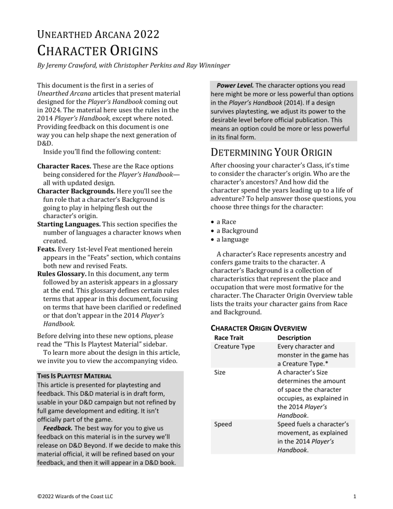 D&D Character Origins: Races, Backgrounds, Languages