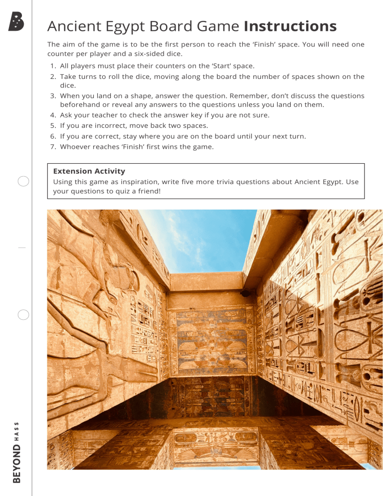 Ancient Egypt Board Game Instructions | Educational History Activity