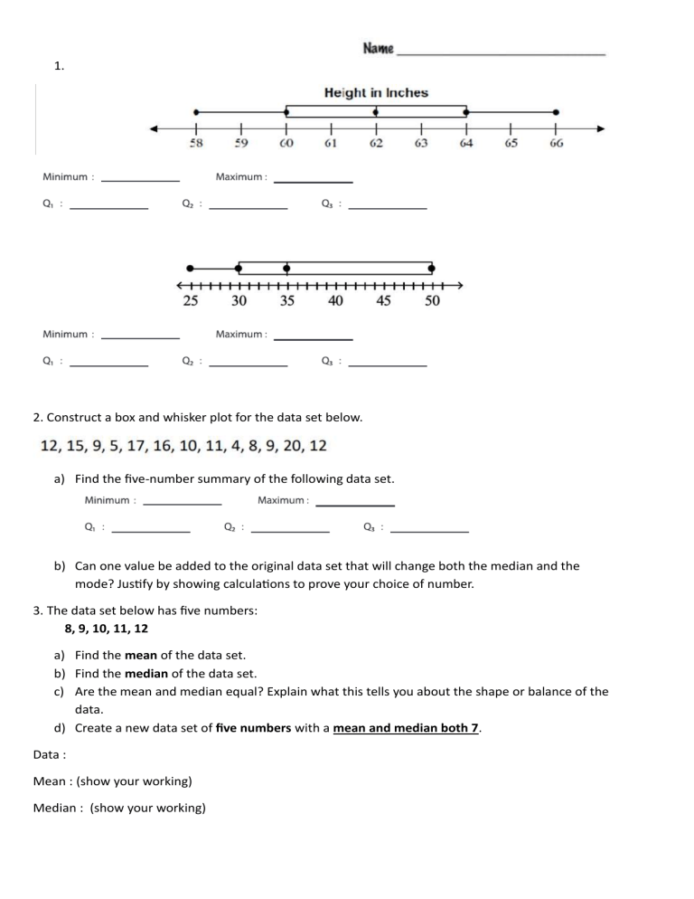 Statistics & Data Analysis: Box Plots, Mean, Median, Mode Problems