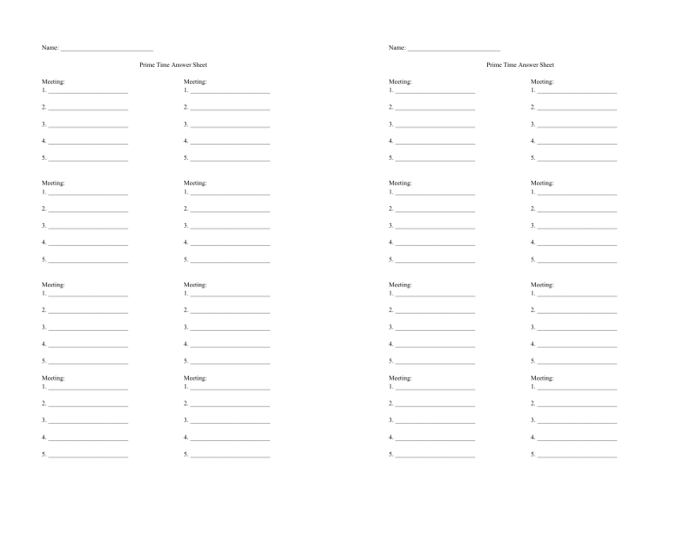 Prime Time Answer Sheet Template