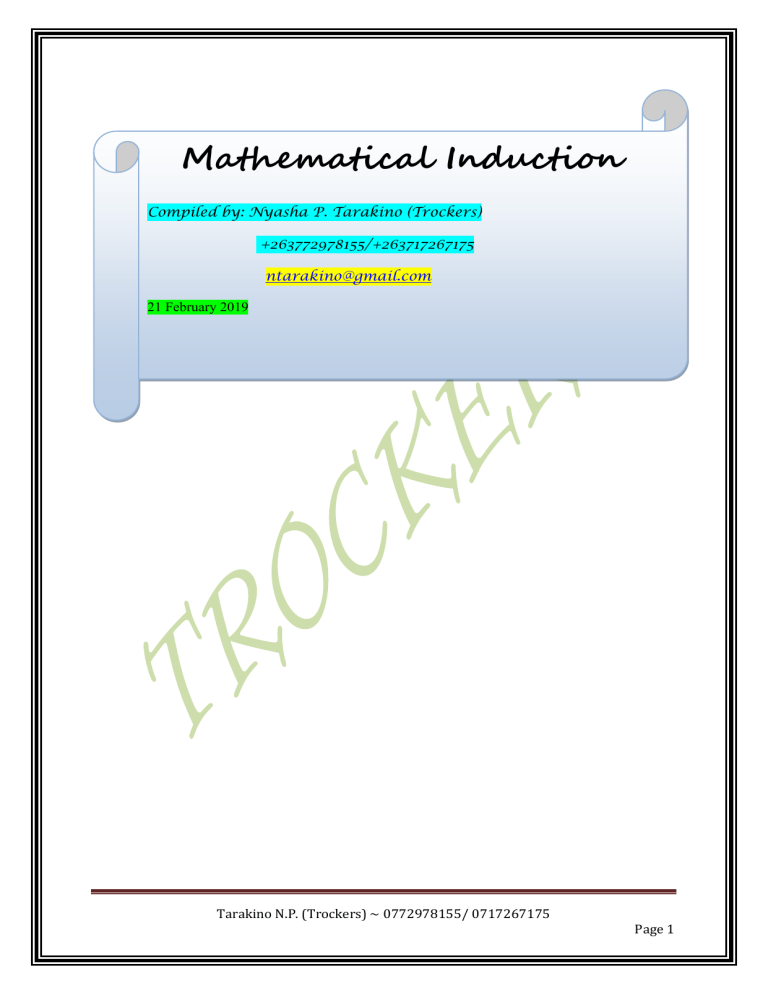 Mathematical Induction Lecture Notes & Examples